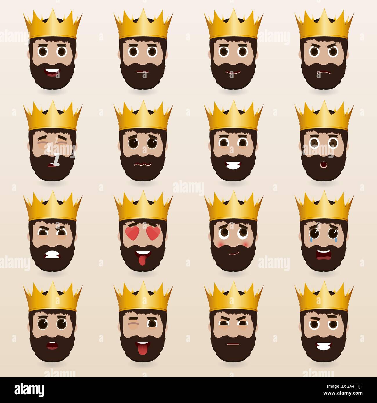 Set of cute king emoticons. Various emotions of the character. Set of ...