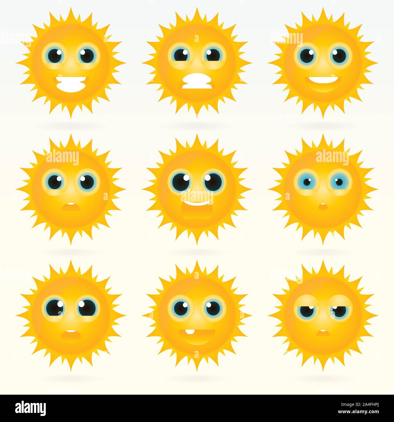 Set of cute sun emoticons. Various emotions of the character. Set of ...