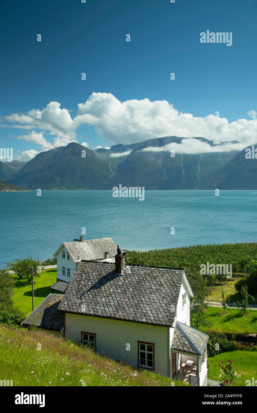 Traditional old houses in Utne, Hardanger Fjord, Vestlandet, Norway ...