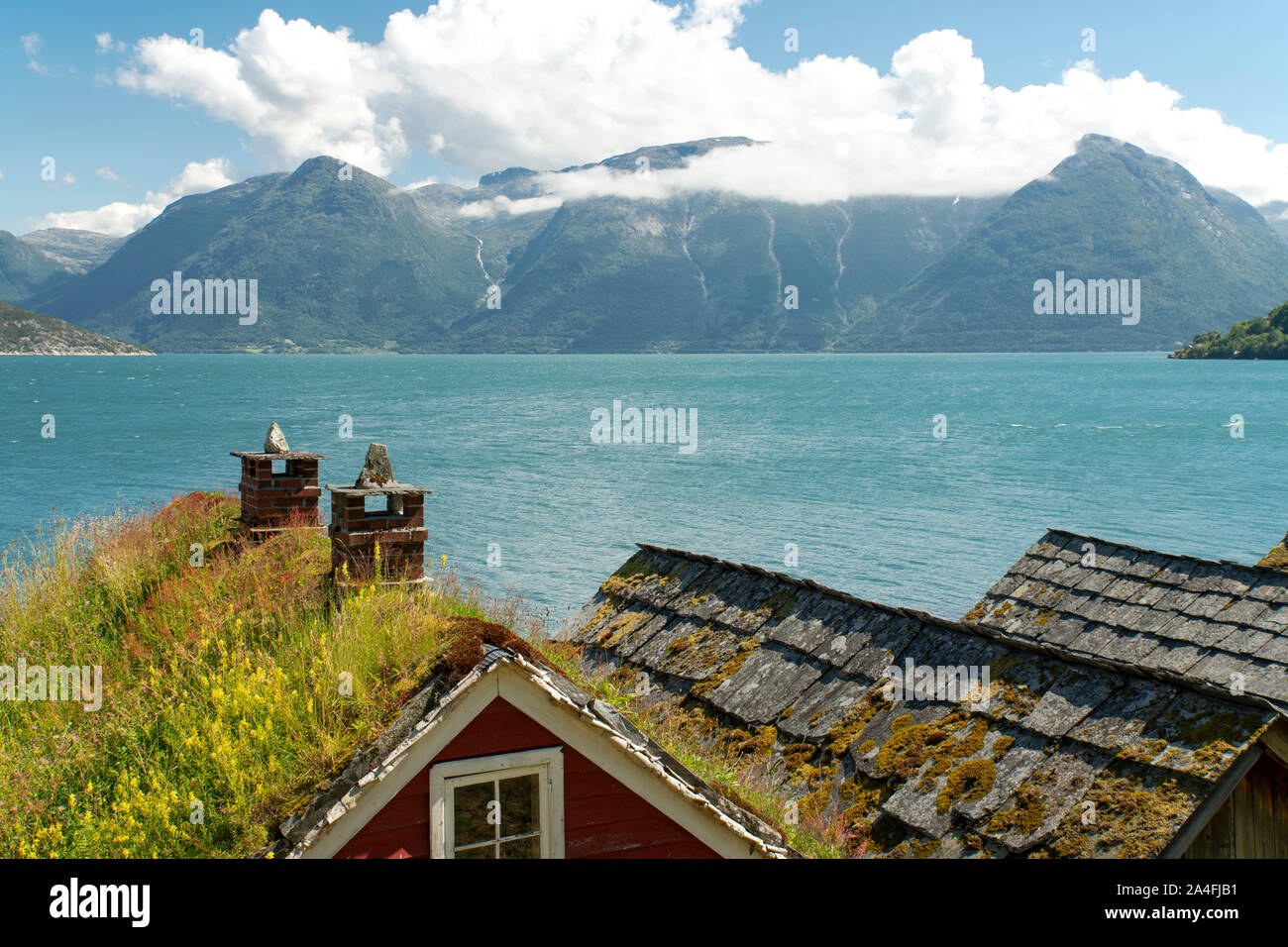 Old buildings in the Hardanger Folk Museum in Utne, Vestlandet, Norway ...