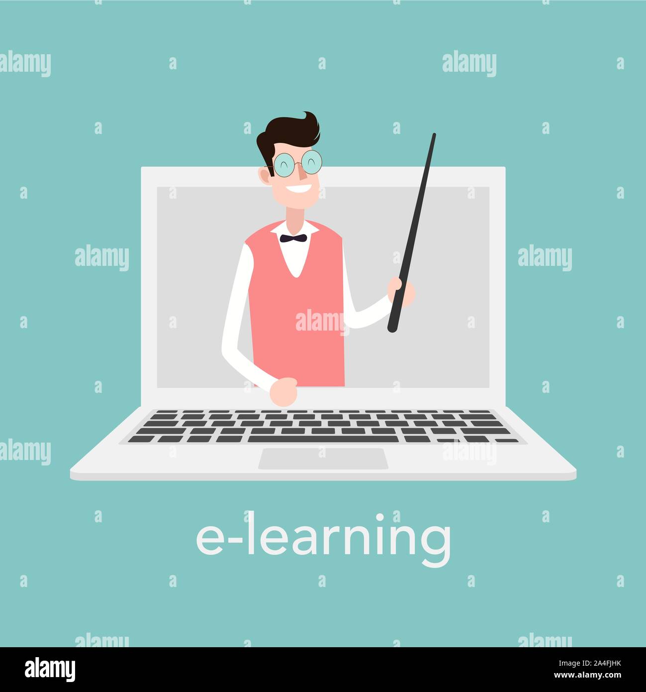 E-learning concept for online school. Vector laptop on blue background ...