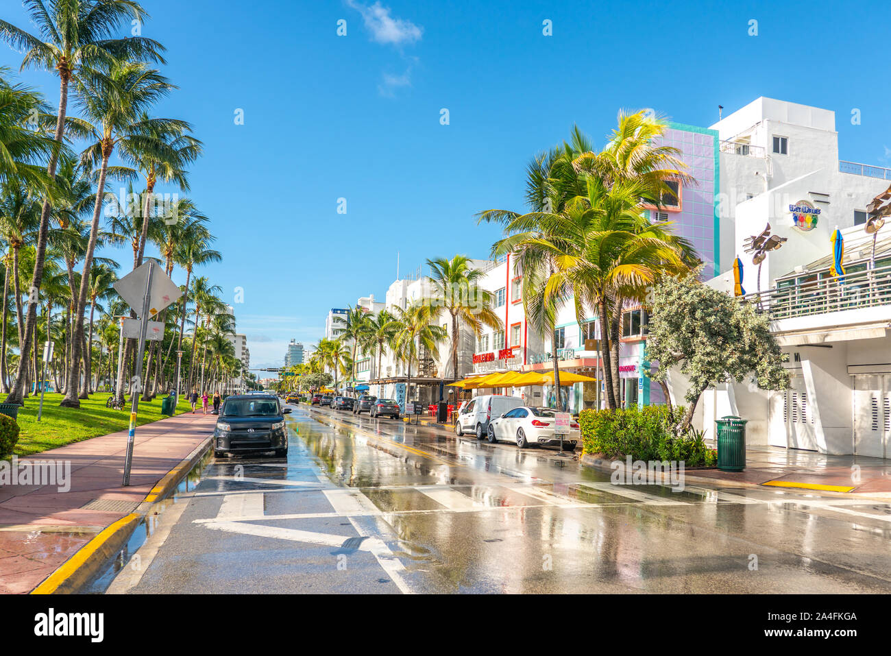 Miami, USA - September 09, 2019: The view of famous Ocean Drive street ...