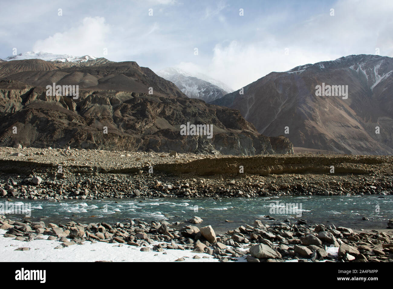 View landscape mountains range with nubra and shyok river between ...