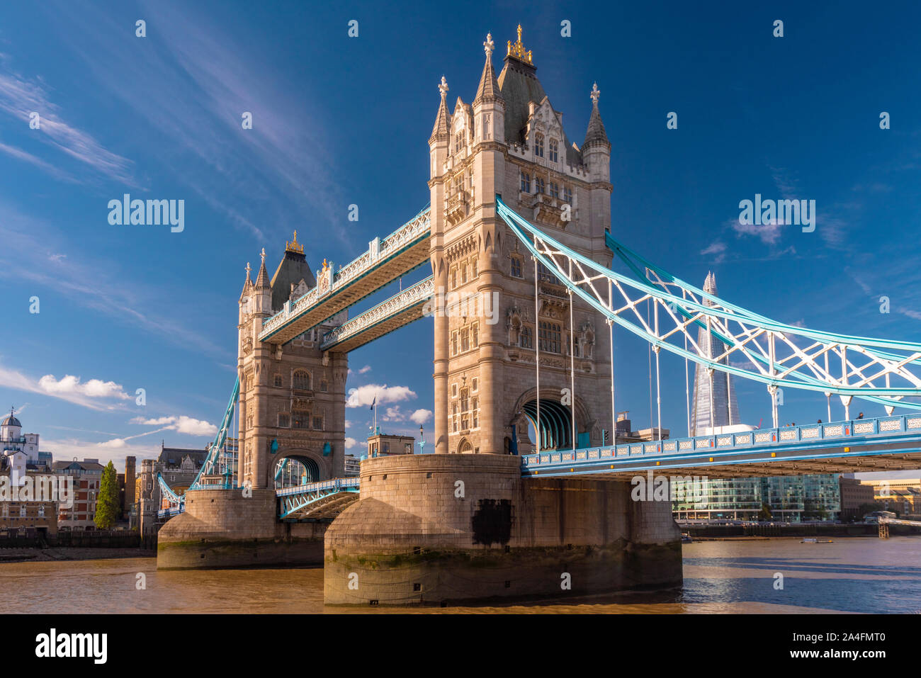 The tower Bridge in a sunny day in London with the shard and thames ...