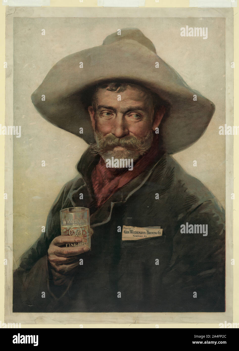 Tradecard for Wiedemann Beer: old cowboy holding glass of Wiedemann's ...