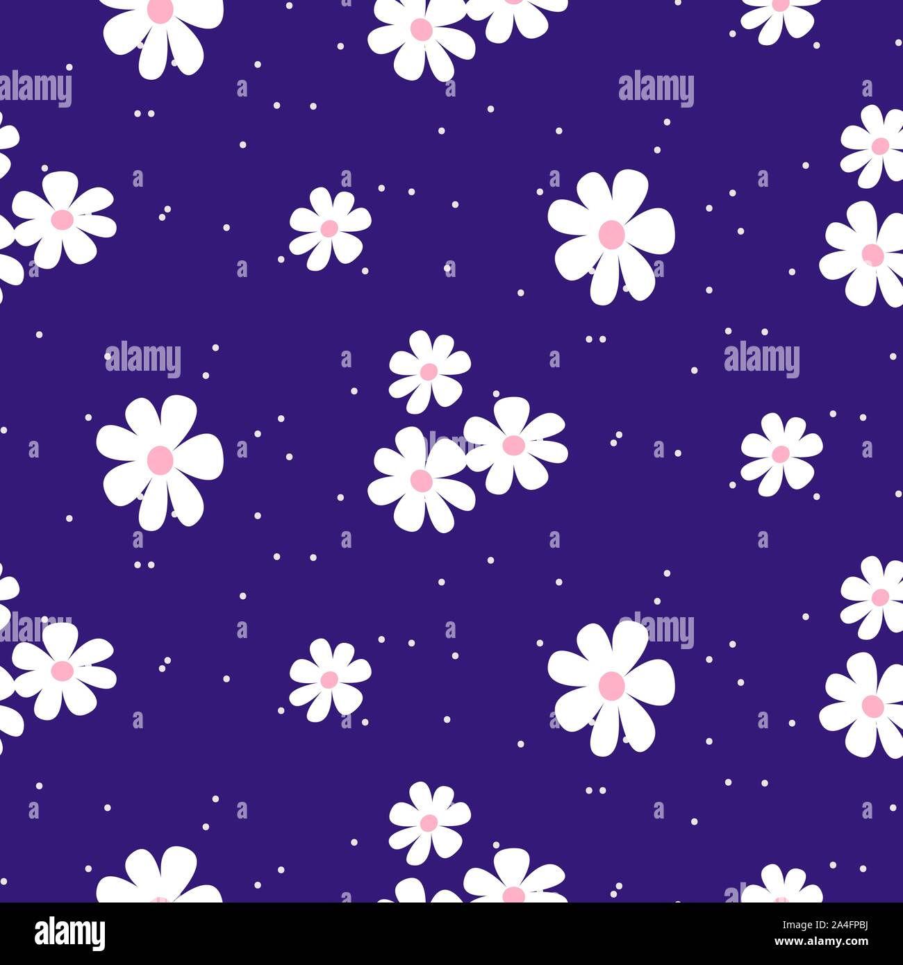 White daisy on blue background seamless pattern texture Stock Vector ...