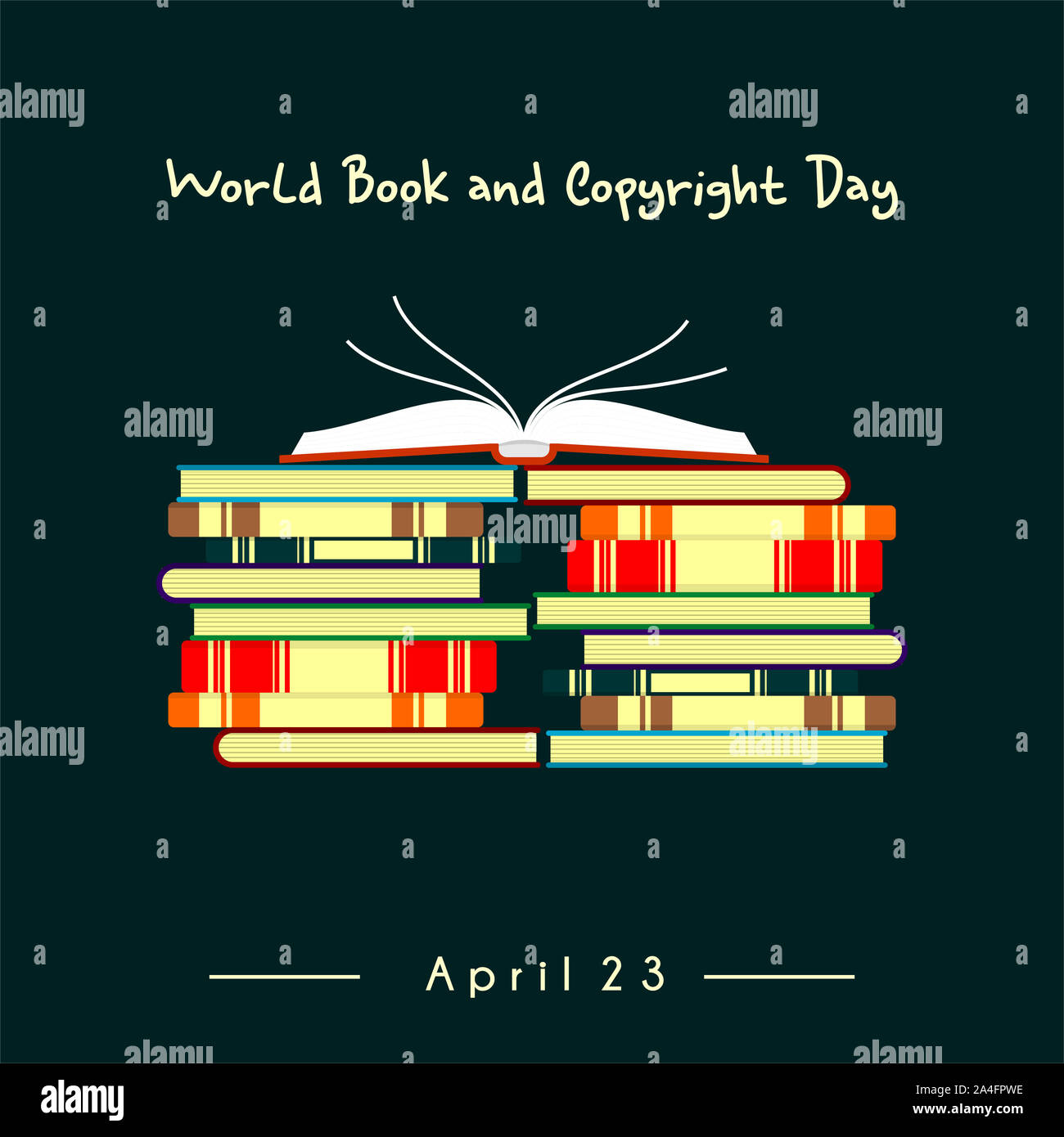 World Book Copyright day with stack of books and one book open vector ...