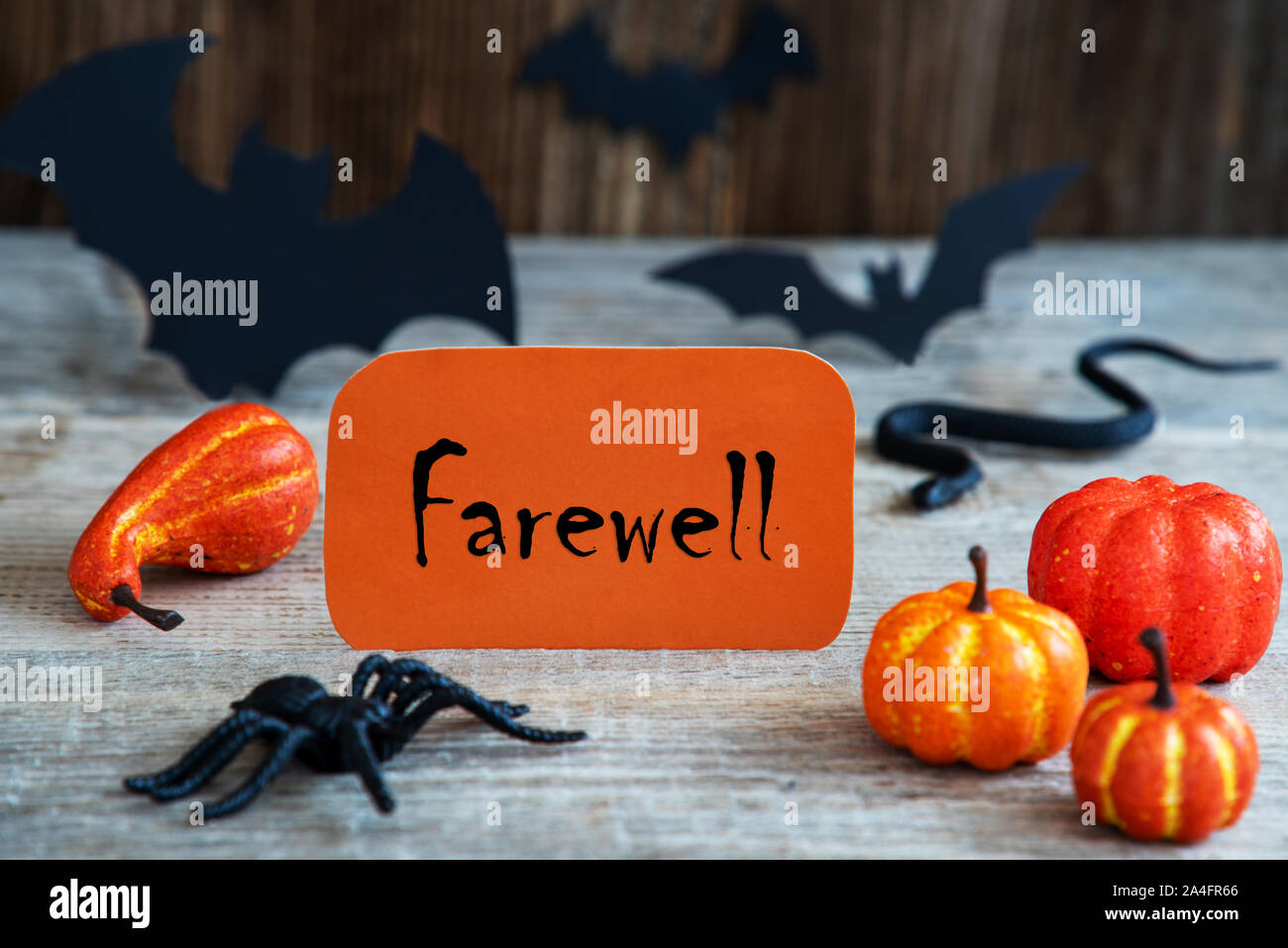 Orange Label, Text Farewell, Scary Halloween Decoration Stock Photo - Alamy