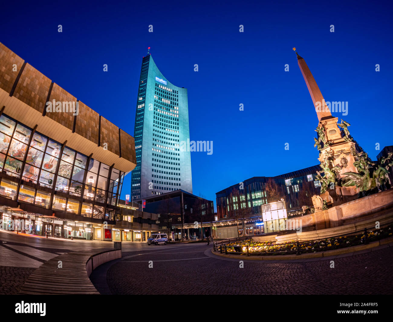 Opera House with Tower in Leipzig at night Stock Photo - Alamy