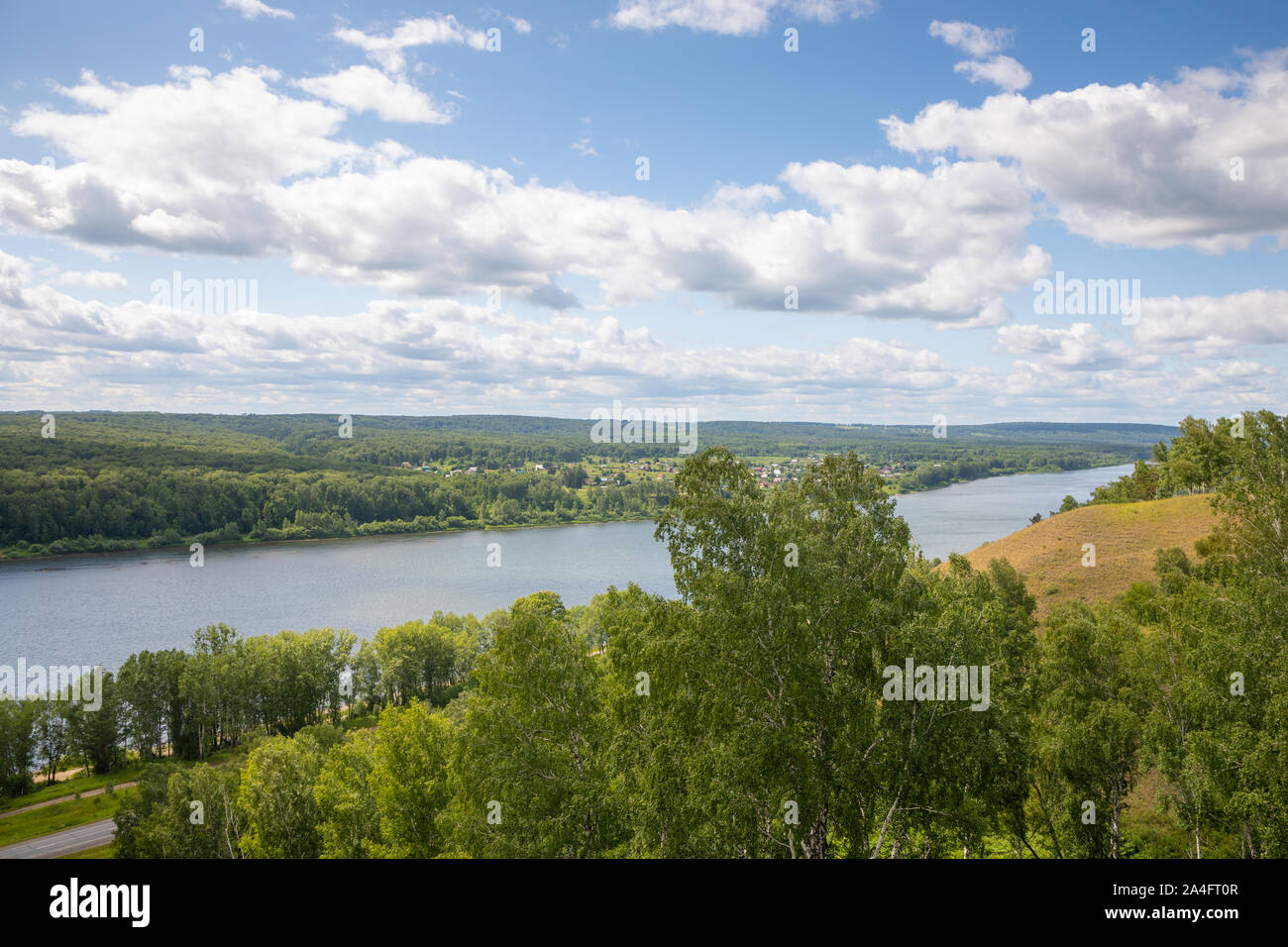 Summer river landscape, view of the river Tom from a height, Siberia ...