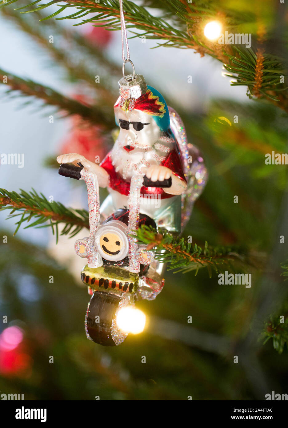 Santa on a motorcycle like Christmas decorations in a Christmas tree ...