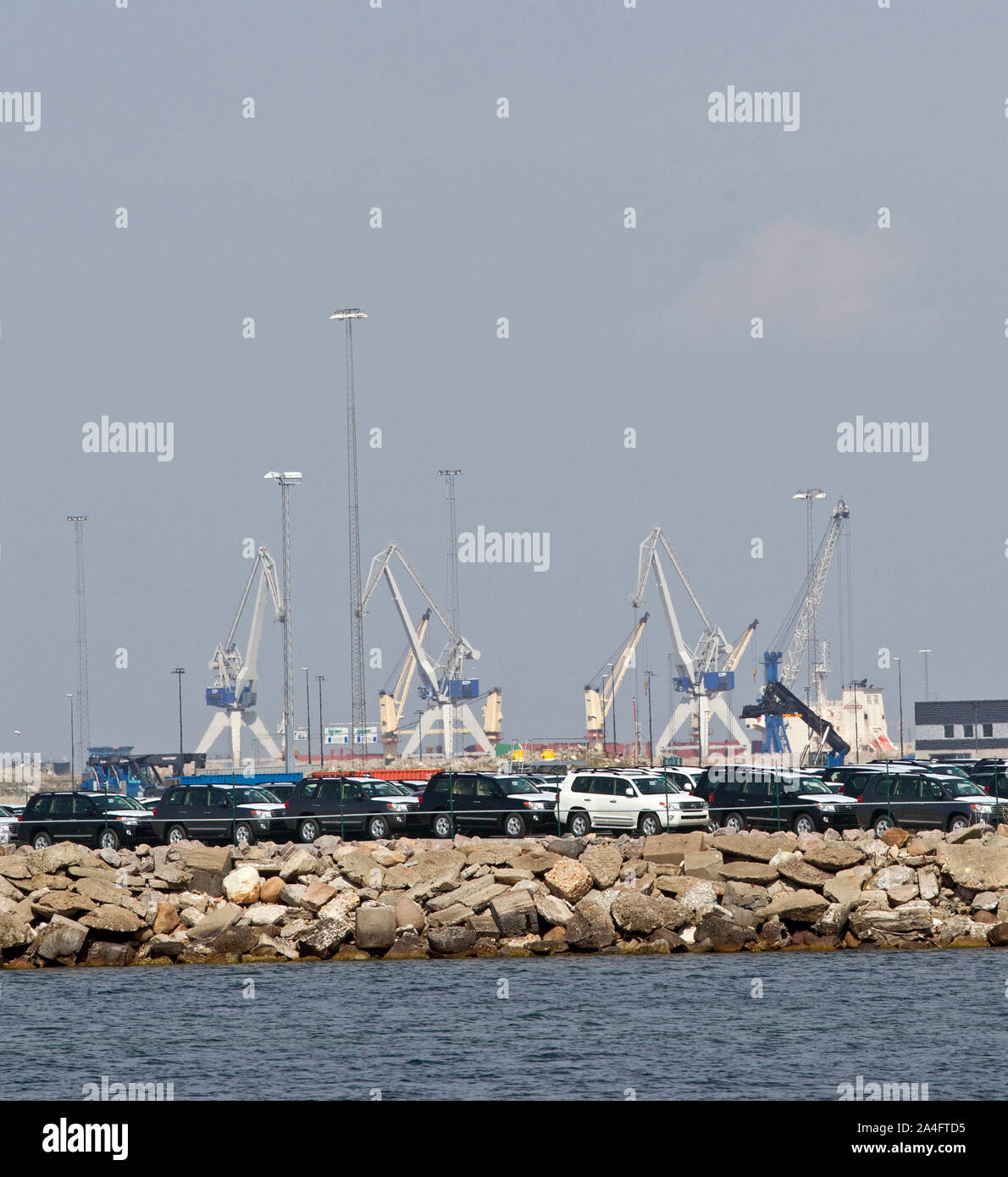 Cranes, containers and new cars in the Western Harbor, Malmö.Photo ...