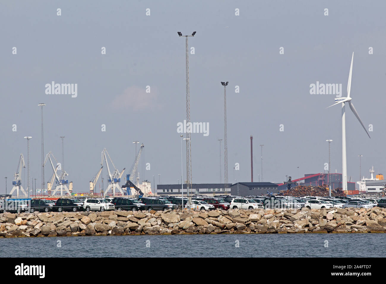 Cranes, containers and new cars in the Western Harbor, Malmö.Photo ...
