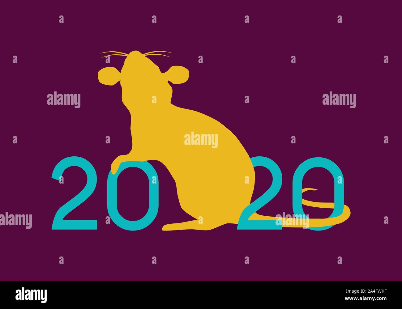 Happy Chinese New Year 2020 year of the Rat vector illustration golden ...