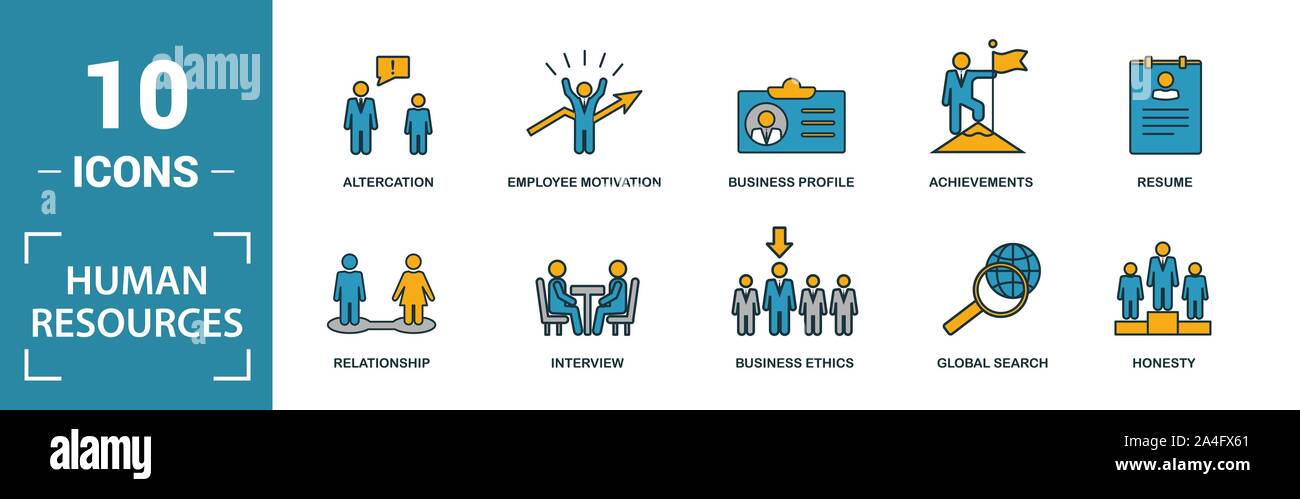 Human Resources icon set. Include creative elements searching, resume ...