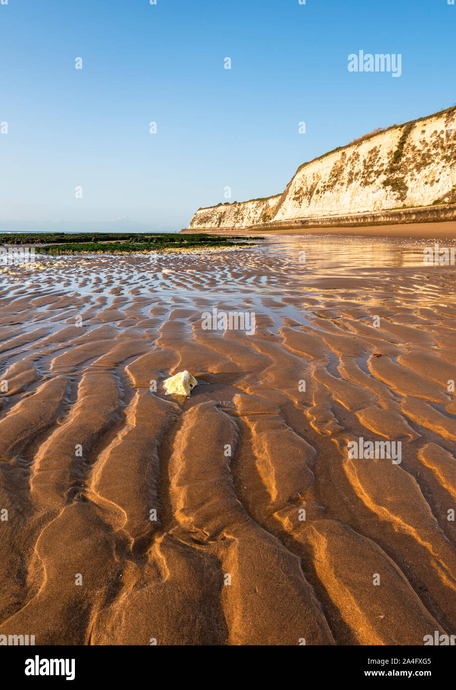 Louisa Bay, Broadstairs. Ripples in the sand on an empty beach on the ...