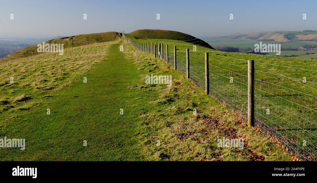 The Giants Grave historic earthwork overlooking the Pewsey Downs and ...