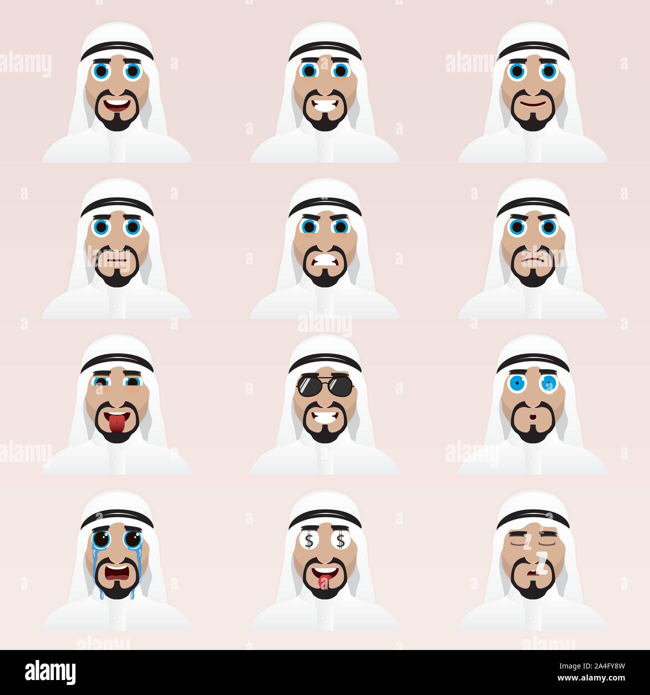 Set of cute arab man emoticons. Various emotions of the character. Set ...