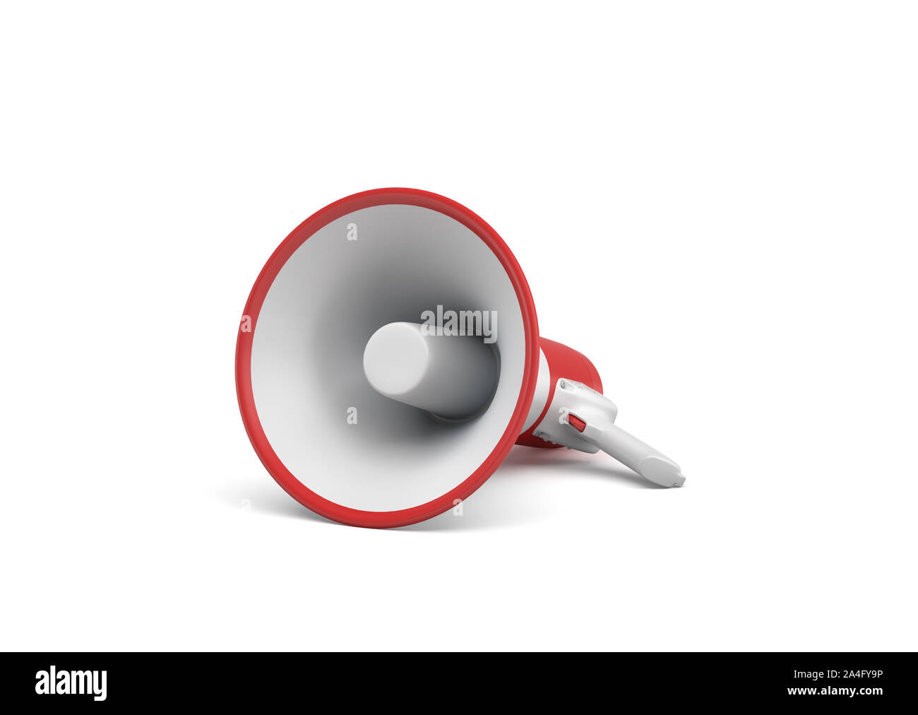 3d rendering of a single red and white megaphone lying in side view on ...