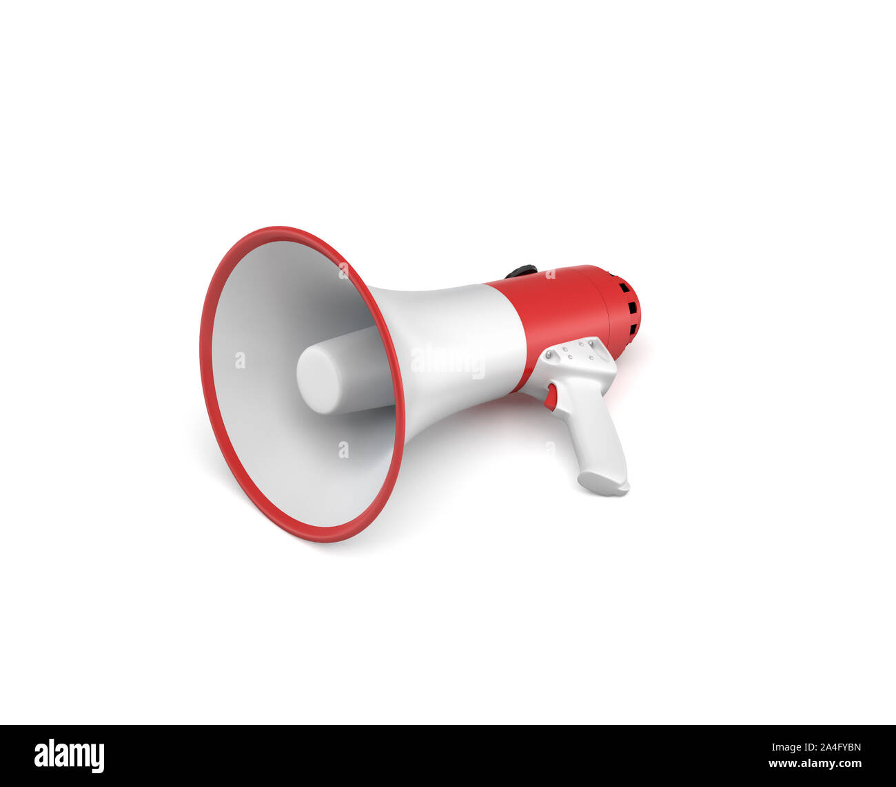 3d rendering of a single red and white megaphone lying in side view on ...