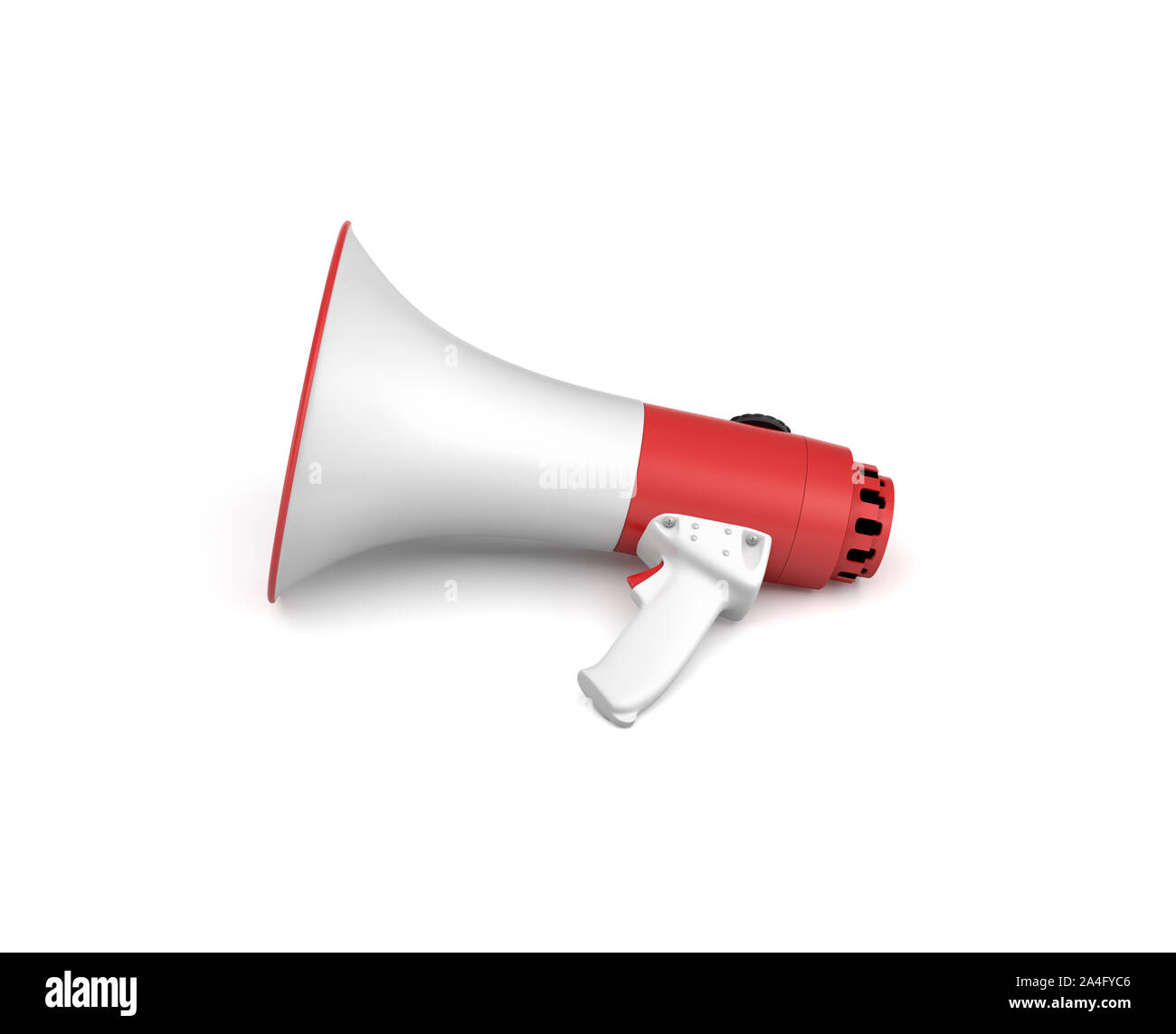 3d rendering of a single red and white megaphone lying in side view on ...