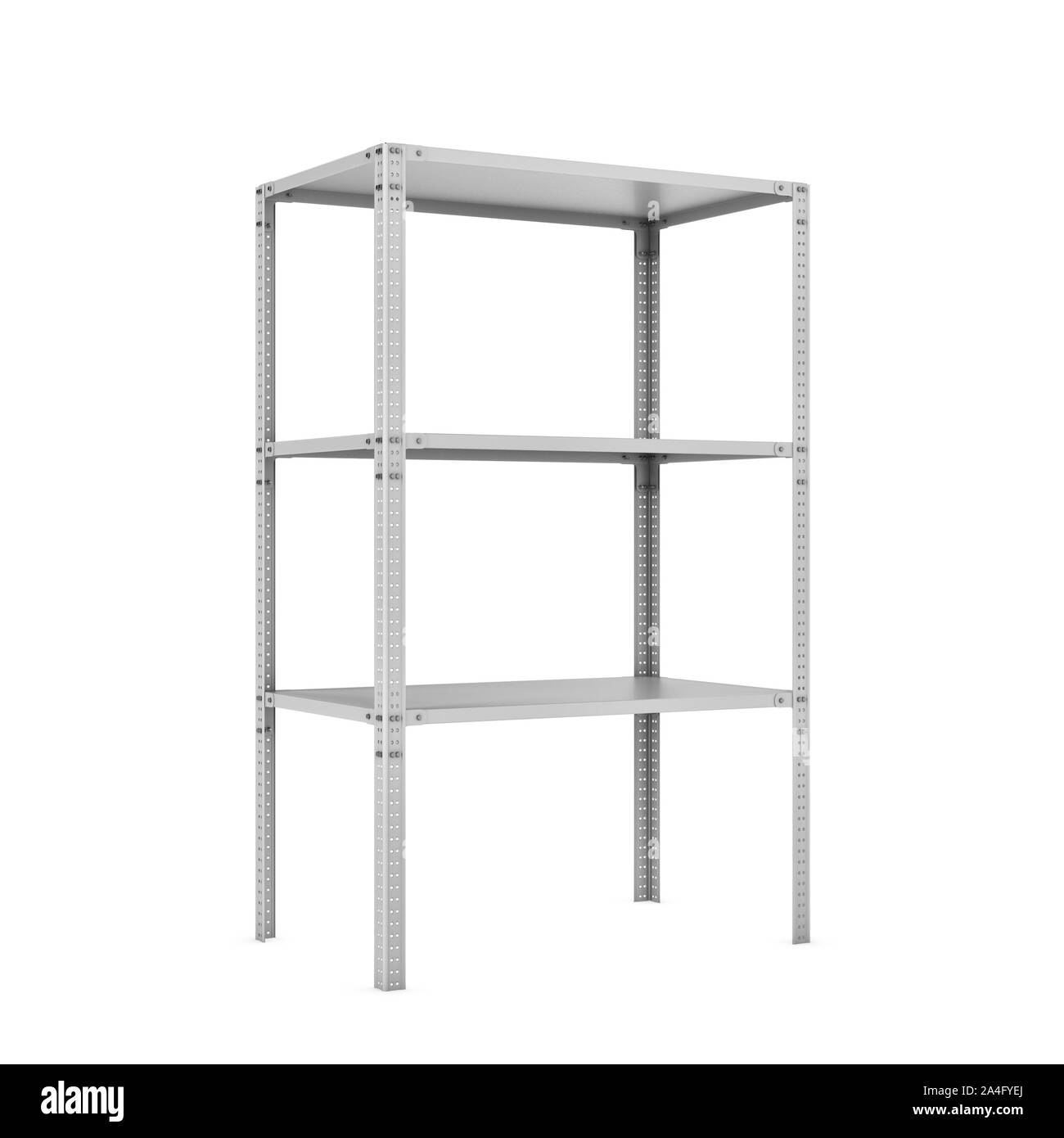3d rendering of a three-storey light metal rack isolated on the white ...