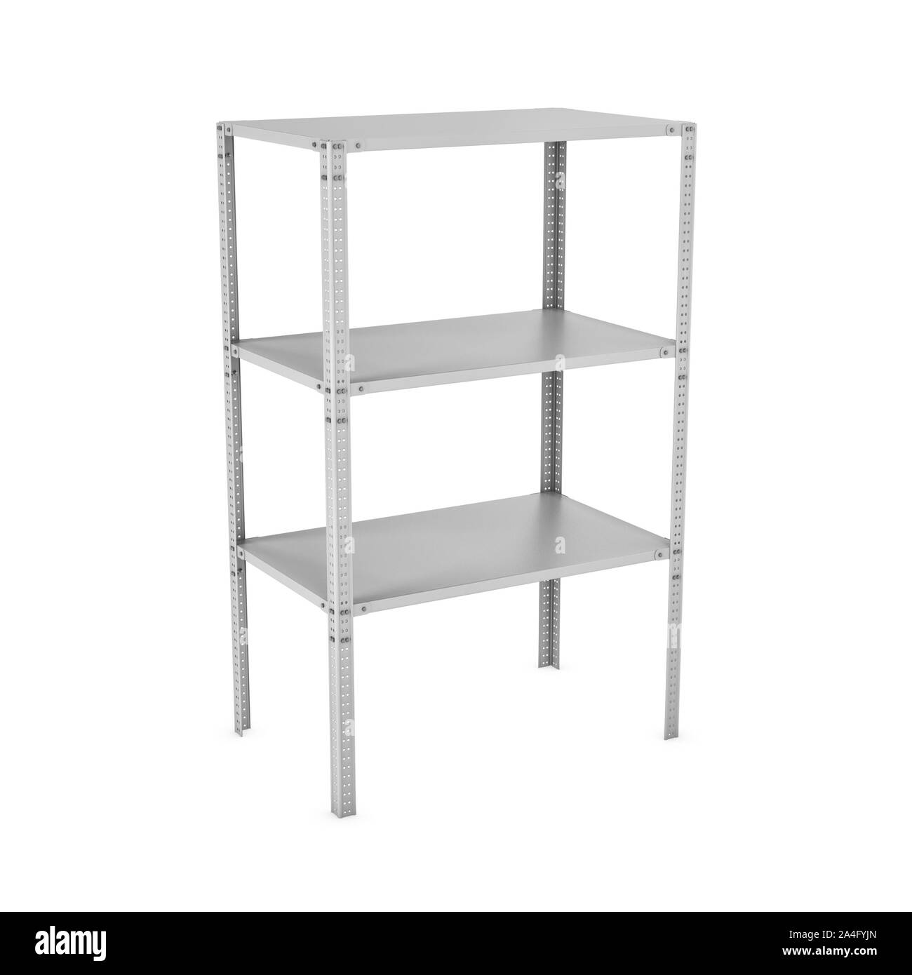 3d rendering of a three-storey light metal rack isolated on the white ...