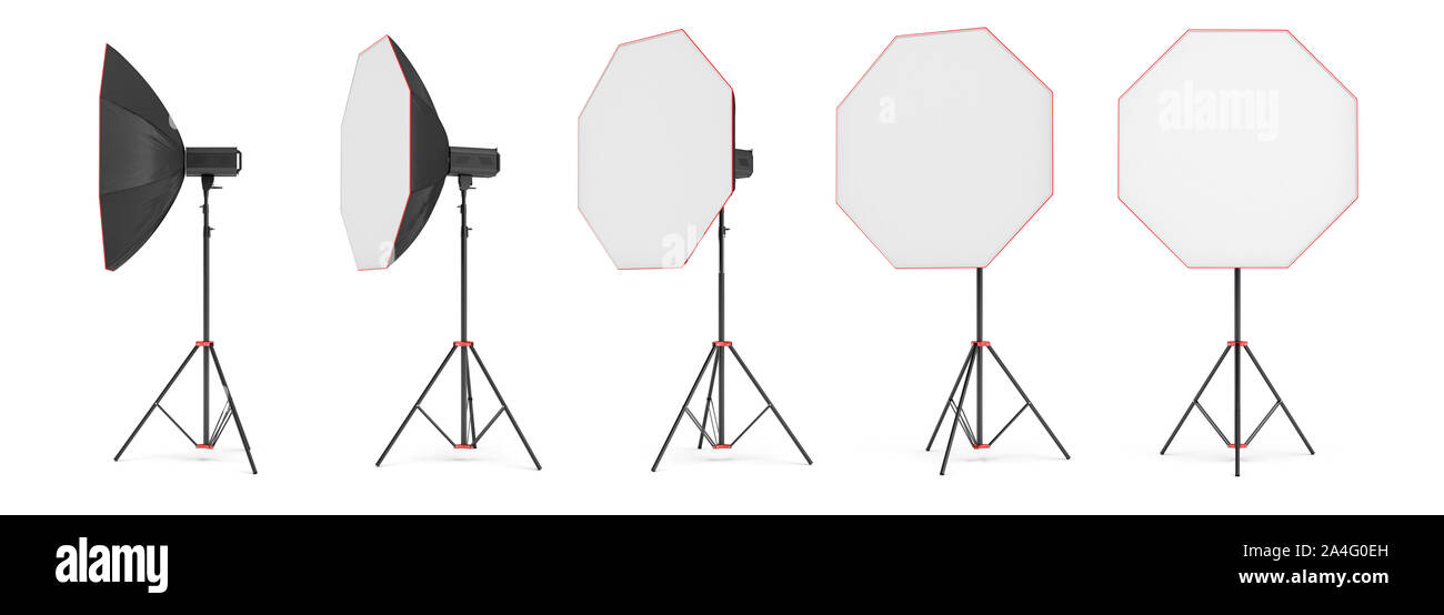 3d rendering of an octobox lighting set on a stand in different angles ...