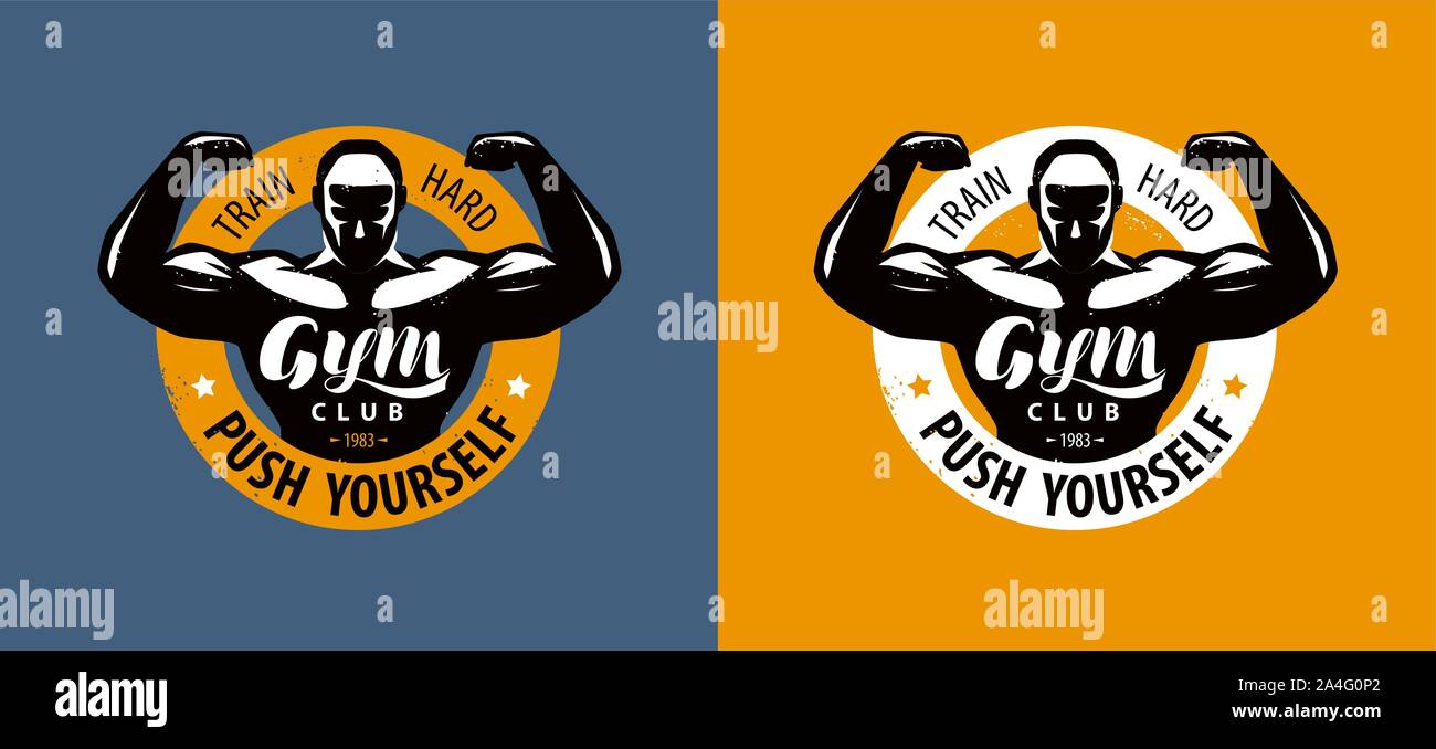 Gym club logo or label. Bodybuilding emblem. Vector illustration Stock ...