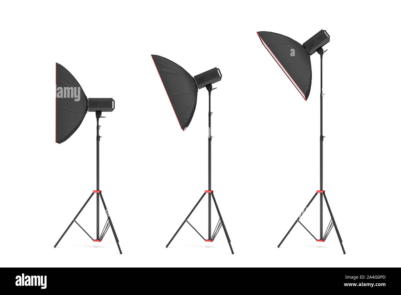 3d rendering of studio flash with small size softboxes stands turned ...