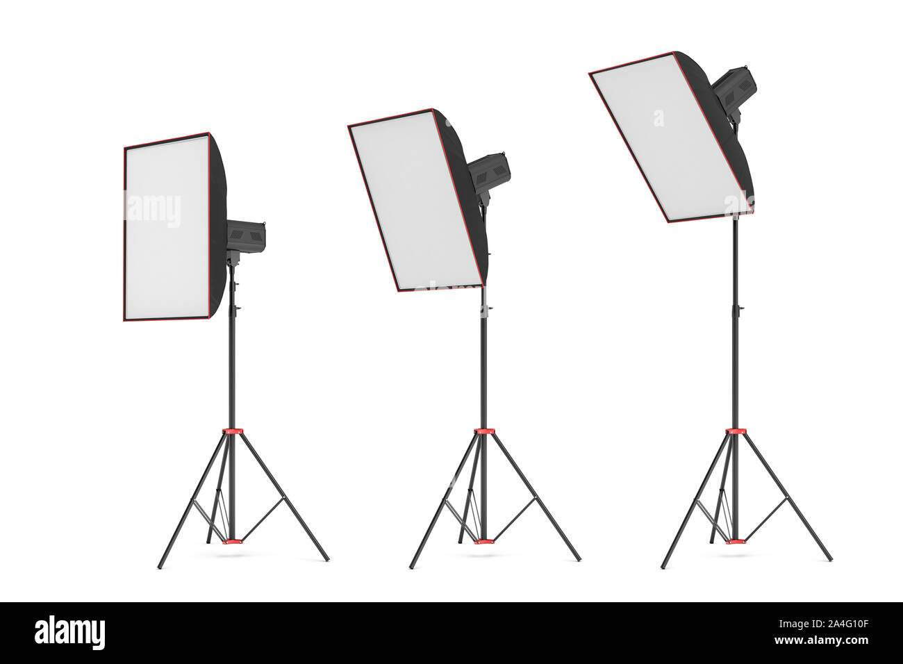 3d rendering of studio flash with small size softboxes stands turned ...
