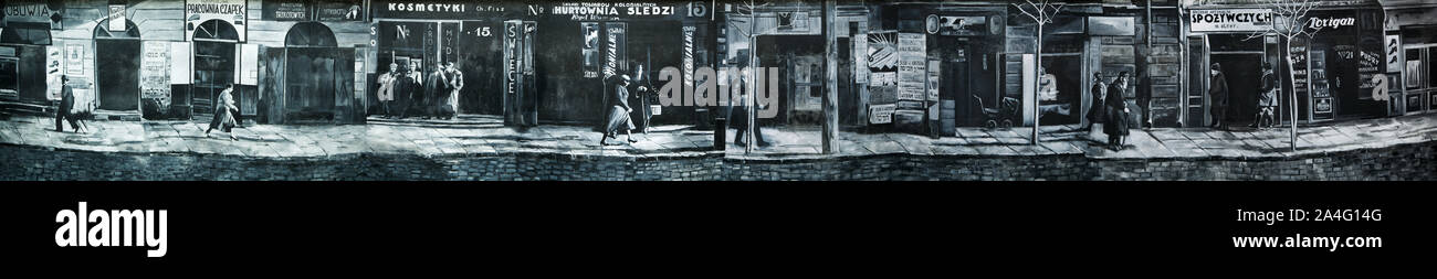 The long graffiti on a side of a canal showing the life in Poland ...