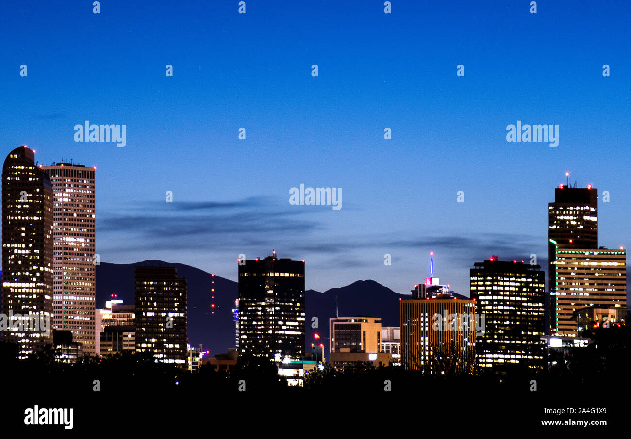 Downtown Denver Skyline at Night Stock Photo - Alamy
