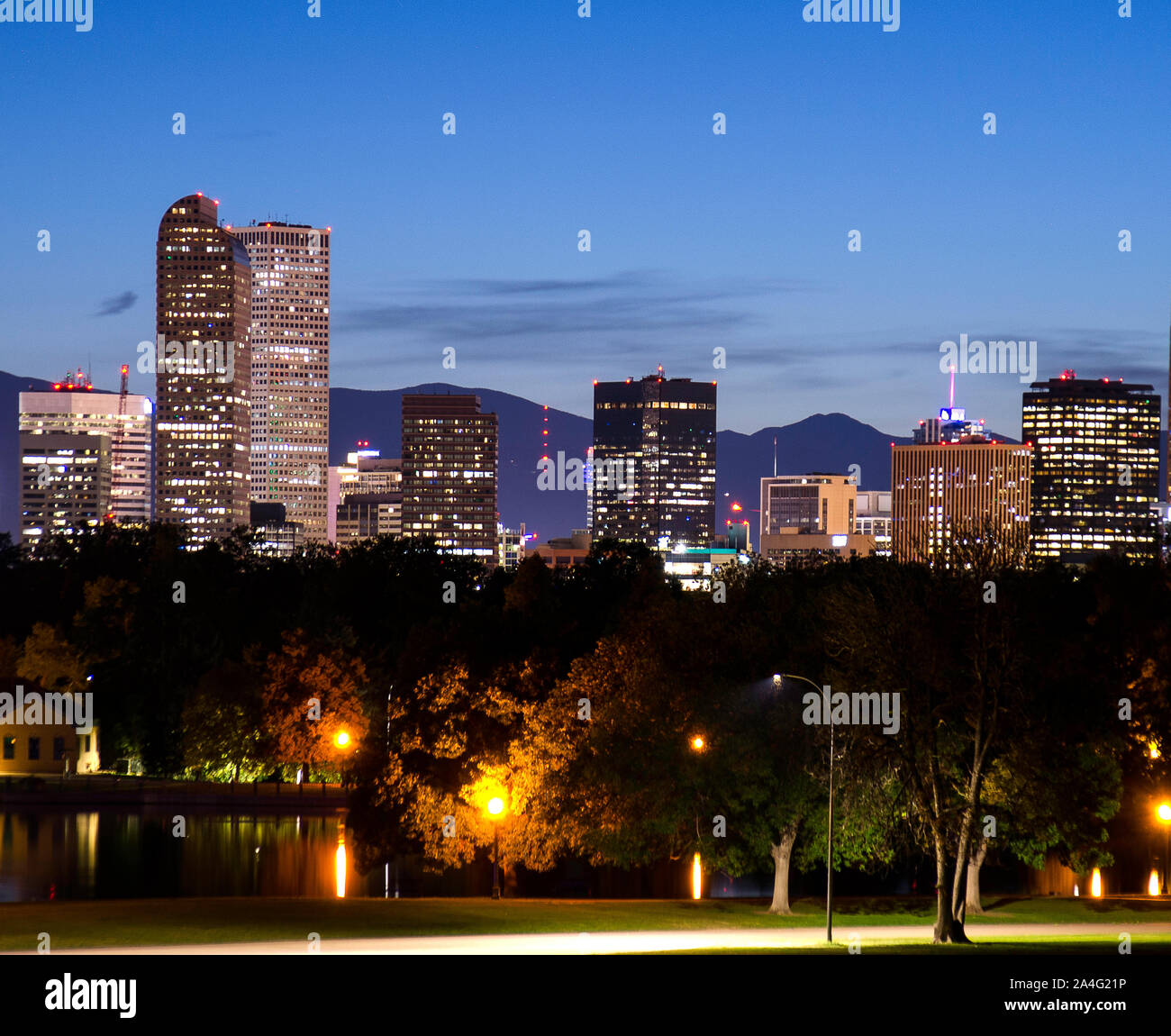 Downtown Denver Skyline at Night Stock Photo - Alamy