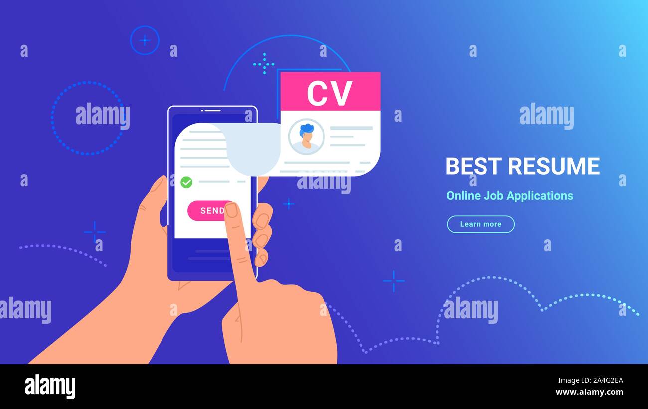 CV fulfilling and sending online using mobile app. Vector gradient ...