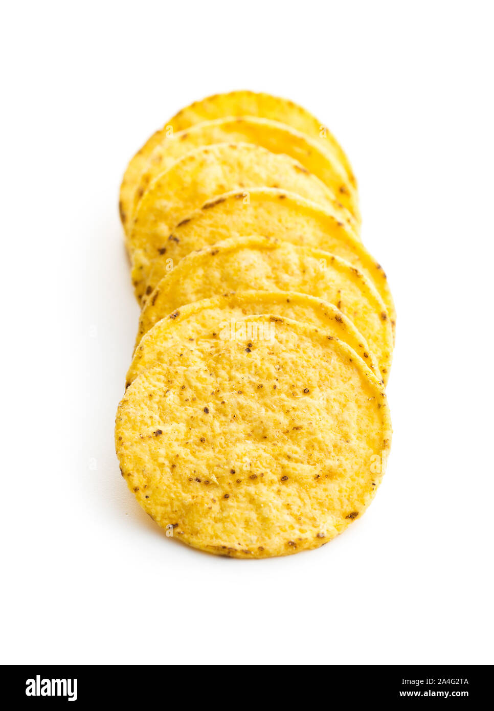 Round nacho chips. Yellow tortilla chips isolated on white background ...