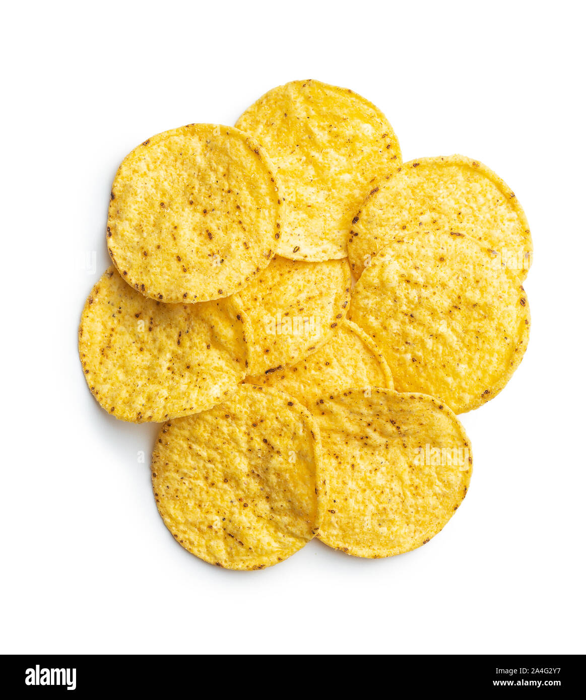 Round nacho chips. Yellow tortilla chips isolated on white background ...