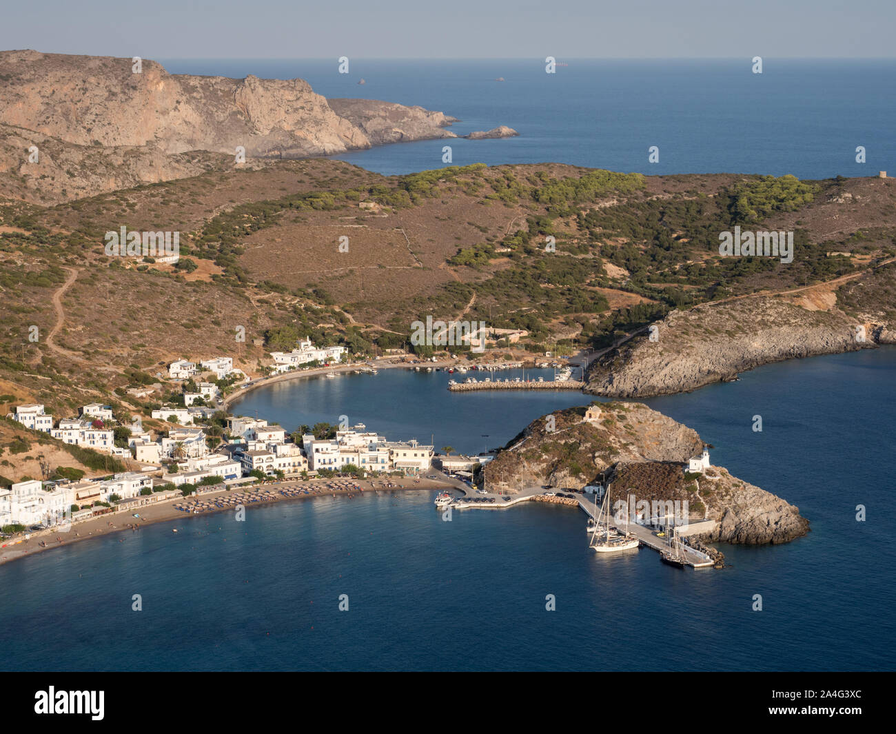a view of twin harbours harbors of Kythira port beach from above ...