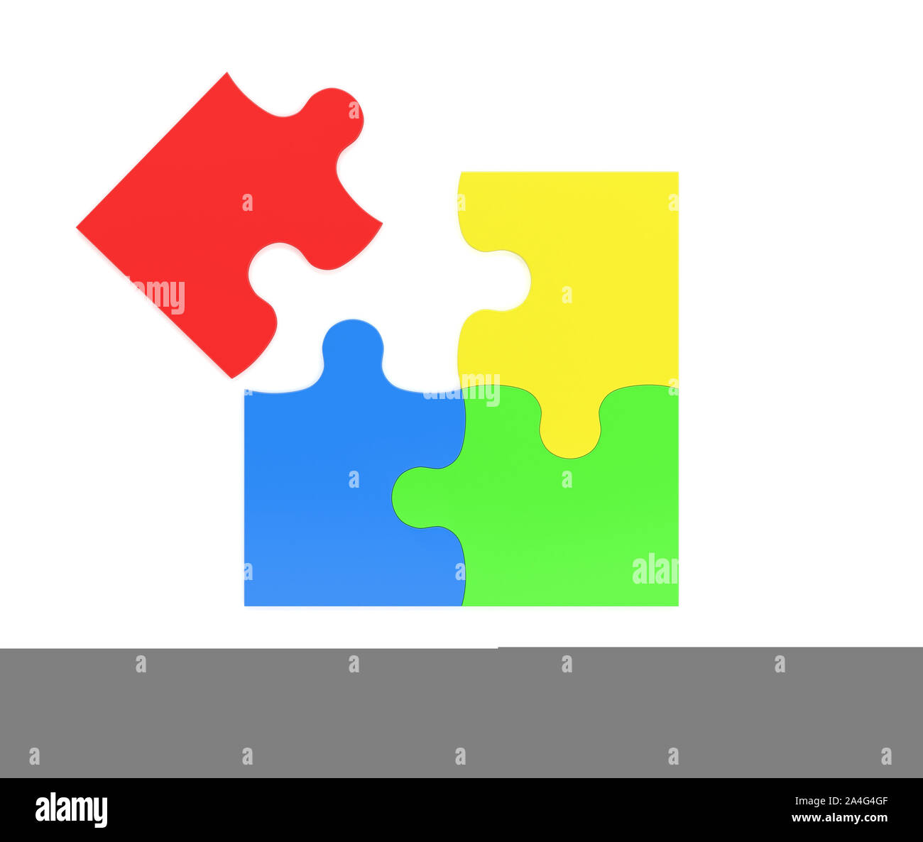 3d rendering of four multicolored puzzle pieces isolated on white ...