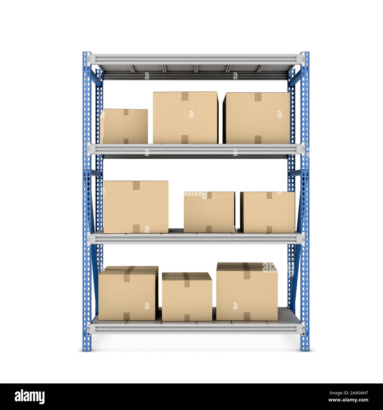 3d rendering of a metal rack with beige cardboard boxes of different ...