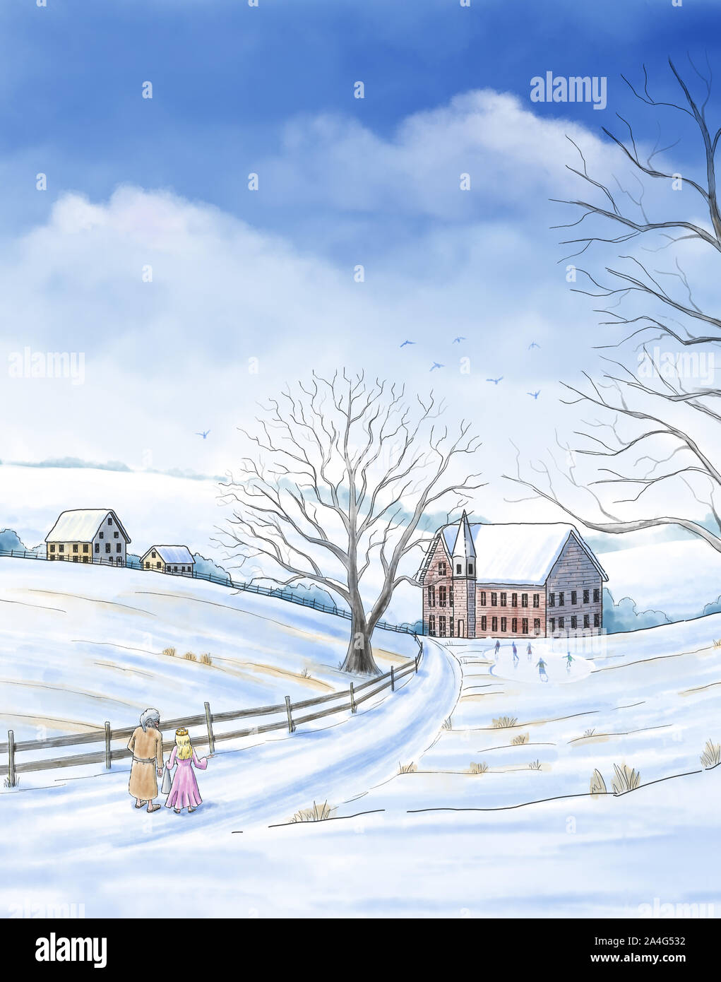 A watercolor-style illustration of a scene from Charles Dickens’ book ...