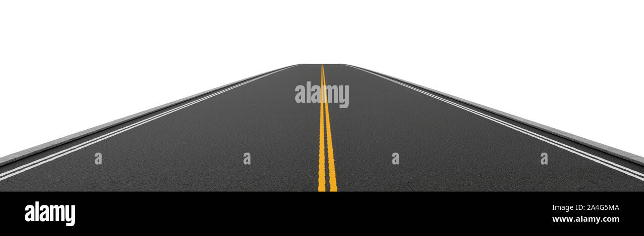 3d rendering of an empty two-way asphalt road going straight and ...