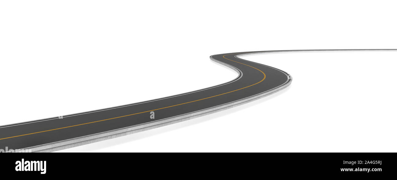 3d rendering of a two-way road bending, on a white background. Change ...