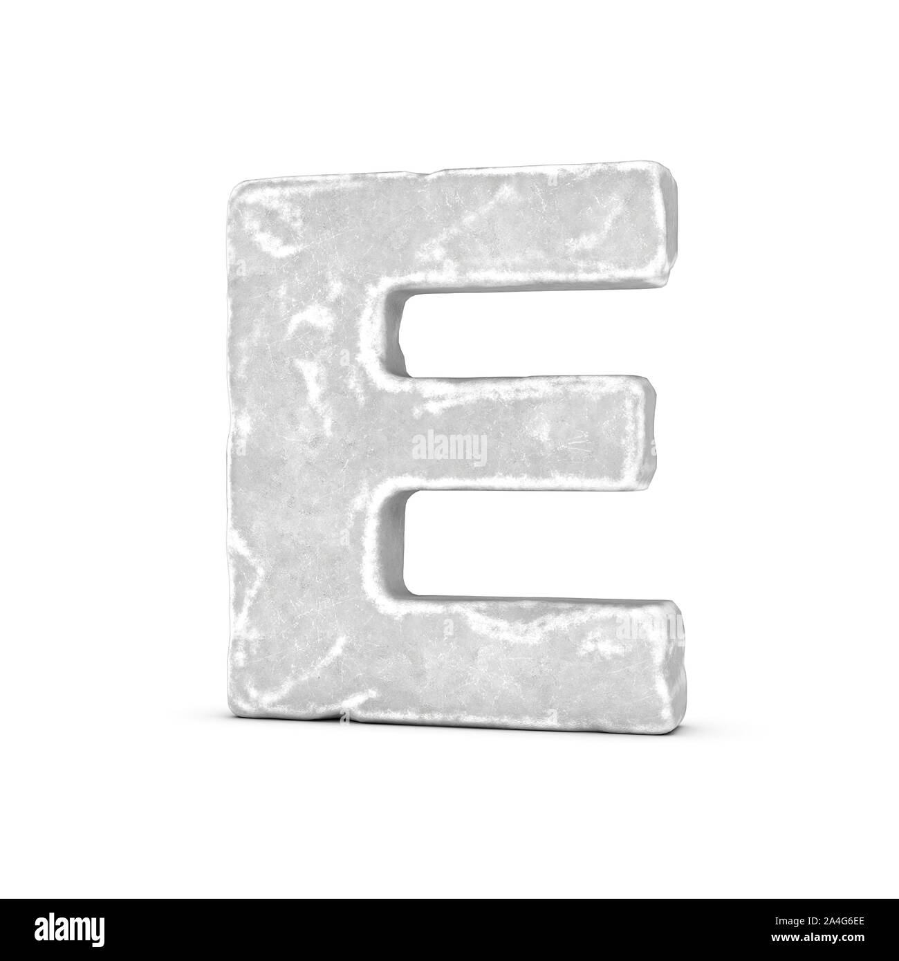 3D rendering of stone letter E isolated on white background. Figures ...