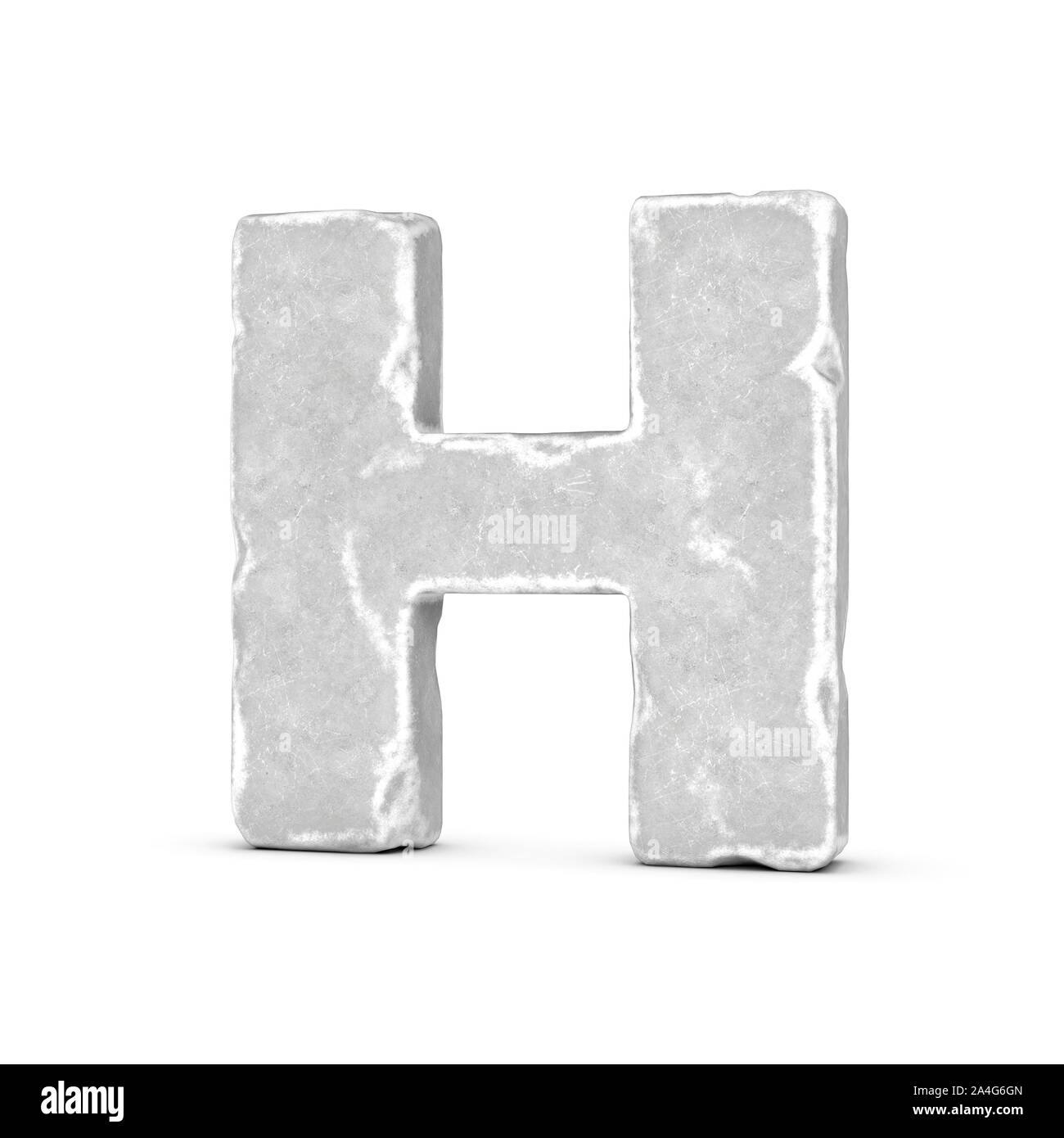 3D rendering of stone letter H isolated on white background. Figures ...