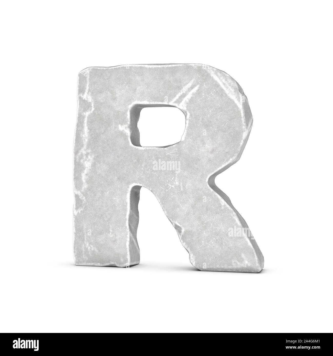 3D rendering of stone letter R isolated on white background. Figures ...