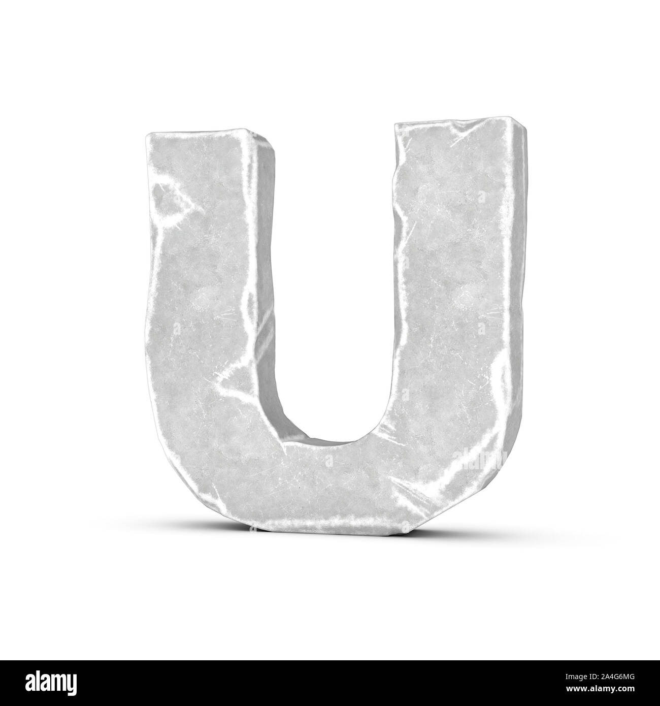 3D rendering of stone letter U isolated on white background. Figures ...