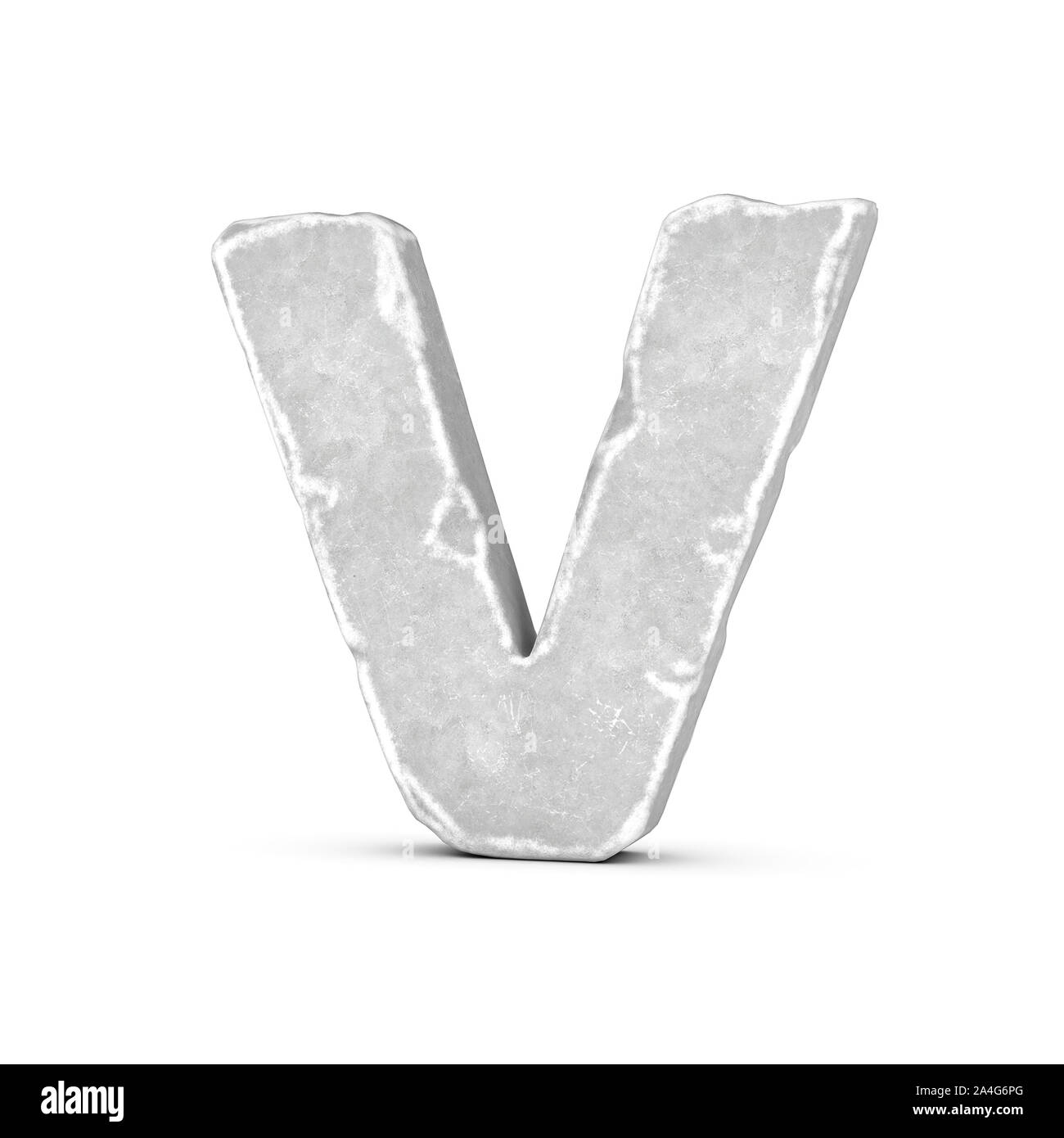 3D rendering of stone letter V isolated on white background. Figures ...