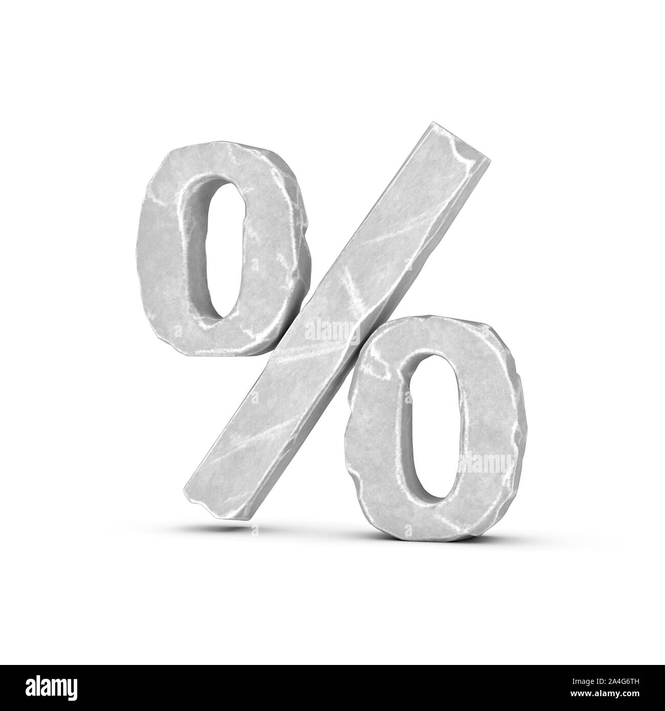3d rendering of a percent sign made of chapped light-grey marble-like ...