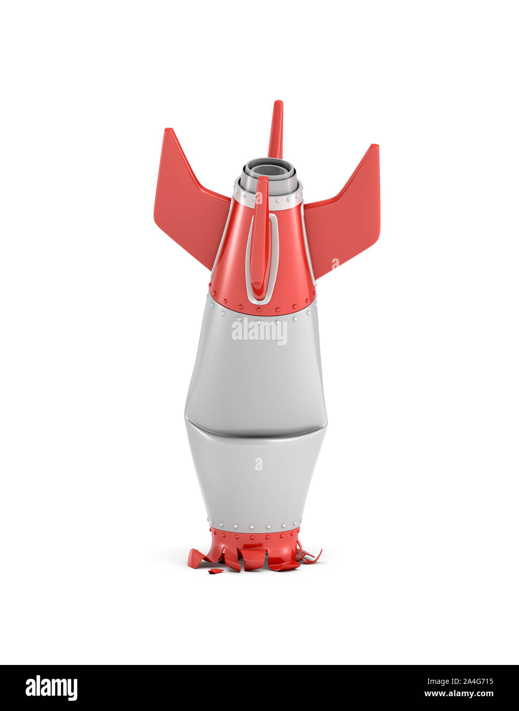 3d rendering of a retro space rocket broken after unsuccessful landing ...